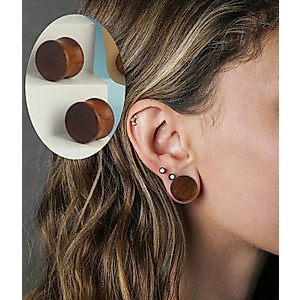 TIANCI FBYJS 3 Pairs Ear Gauges Concavity Wooden Gauges For Ear Hollow Wood Ear Tunnels Plugs for Women Men Black Earrings Stretcher Piercing 0g 2g 00g gauges (00g=10mm)