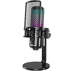 VeGue USB Gaming Microphone for PS5, All Metal PC Computer Condenser Mic with RGB Light, Mute Button, Pop Filter, Shock Mount, Gain Control for YouTube Recording Streaming Twitch Podcasts Videos