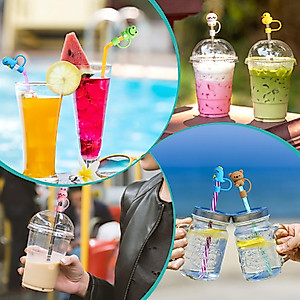 6Pcs Straw Covers Cap, Cute Animals Silicone Straw Toppers Compatible with Stanley Cup, Drinking Straw Caps for 0.4 Inch/10 mm Straw Tips