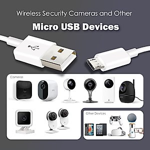 16.4ft 5M Power Extension Cable for Wyze Cam, YI Camera, Nest Cam, Blink, Netvue, Kasa Cam, Cloud Camera, Furbo Dog, Arlo Q, USB to Micro USB Extension Charging and Data Sync Cord