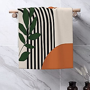 Mid Century Boho Hand Towel Bohemian Abstract Leaves Kitchen Dishes Towels for Shower Pool Beach Spa Gym Yoga Travel