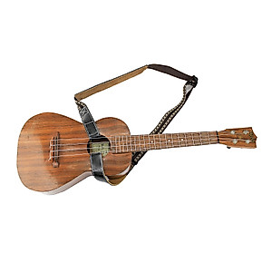 Walker & Williams U-66-BLK Black Double Hook Ukulele Strap With Premium Handmade Grain Leather Pad Hands Free For All Ukulele's