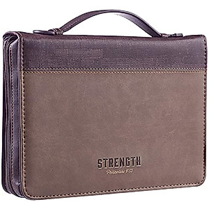 Personalized Custom Bible Cover for Men Brown Philippians 4:13 Faux Leather Christian Gift for Father, Brother, Son, Grandpa, Grandson Laser Engraved Imprinting Your Text Name (Medium)