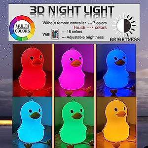 Hasdlga Duck Silicone Night Light,Cute Duck Kids Lamp,16 Colors Changing Remote Control Night Lights,Rechargeable Dimmable Nursery Lamps Bedroom Decor Birthday Xmas Gift