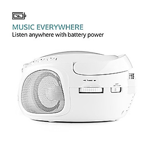 AUNA Roadie KIDS Boombox, Top loading CD Player, Bluetooth Connectivity for Smartphones, Easy AUX, USB, Radio and MP3 Connectivity, Portable, Plug in or Battery Powered, LED Display