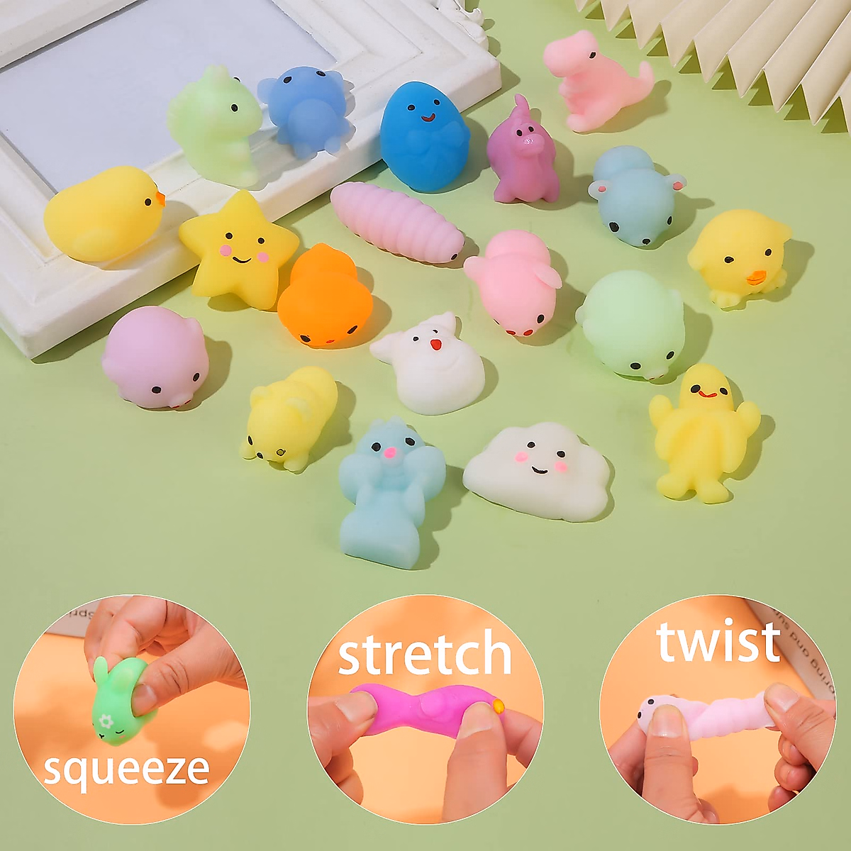 Bingcute 72 pcs Mochi Squishy Toys, Kawaii Squishy Animals for Party Favors Classroom Prize Pinata Easter Fillers Fidget Toys Pack Bulk Squishies Toys