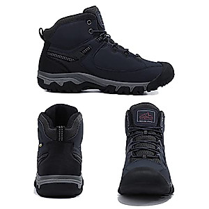 ASTERO Men Hiking Boot Warm Ankle Booties Non-slip Winter Shoes Snow Footwear for Male Climbing Trekking(Blue, Size 8.5)