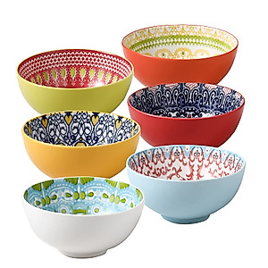 Ceramic Soup Bowls, Cereal Bowls Set of 6, 22 oz Bowls for Kitchen, Colorful Bowls for Cereal Soup Salad Pasta Rice Oatmeal Dessert, Dishwasher & Microwave Safe, Bowl Set for kitchen, Ceramic Bowls