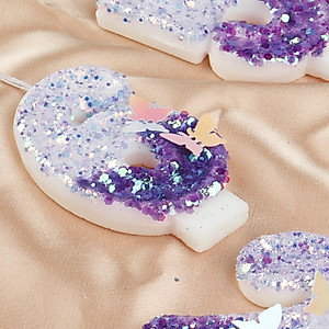 Birthday Candles Number 30 Candle, Butterfly 30th Birthday Decorations for Women/Girl, Purple Happy Birthday Candle for Cake, Handmade Sequin Numeral Candle Wedding Cake Topper Anniversary Party Decor