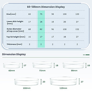 Huanyu 75mm Glass Petri Dish with Lids High Borosilicate Glass Petri Dishes Bacterial Culture Dishes for Lab Science Experiment (5pcs: 75mm)