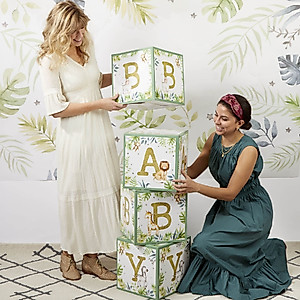 Kate Aspen Safari Baby Boxes with Letters for Baby Shower Decorations Photo Prop & Jungle Animal Nursery Décor (Set of 4 Spells BABY) (28609NA)