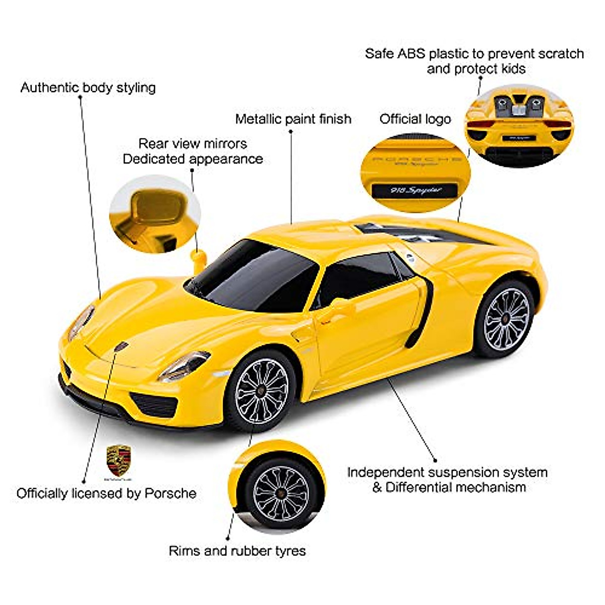 RASTAR Porsche Remote Control Car, 1:24 Scale Porsche 918 Spyder RC Toy Car for Kids - Yellow