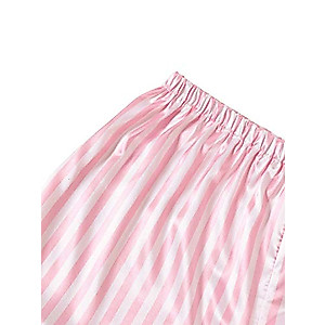 LYANER Women's Striped Silky Satin Pajamas Short Sleeve Top with Shorts Sleepwear PJ Set Pink X-Small