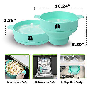 MMUGOOLER Original Microwave Popcorn Popper Silicone Popcorn Maker, Collapsible Bowl with Lid BPA Free and Dishwasher Safe, Quick & Easy(Blue)