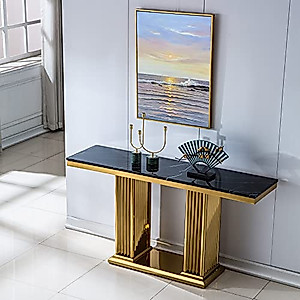 Yoluckea Contemporary Style Console Table with Marble Top and Stainless Steel Base, Gold Mirrored Finish Accent Sofa Table Entryway Hallway Table Foyer Table for Living Room, Entrance (Black)