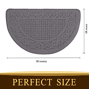 Half Round Indoor Door Mat 18"X30",Non Slip Machine Washable Entryway Rug for Front/Back Outdoor,Half Circle Absorbent Low Profile Entrance Kitchen Floor Mat Doormat for Muddy and Paws-Grey