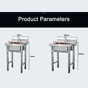 WDNMDY Free Standing 201 Stainless Steel Commercial Sink with Faucet Utility Sink Outdoor Sink Single Bowl Laundry Utility Room Sinks for Indoor Bathroom Restaurant, 60*60*80cm