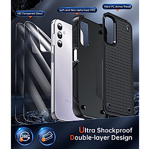 LeYi for Samsung Galaxy A14-5G Case: Samsung A14 Case with [2 Pack] Screen Protectors, Shockproof Dual Layer Protective Hard PC Textured Back & Soft Bumper Cell Case Cover for Galaxy A14 5G, Black