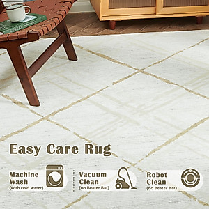 jinchan Area Rug 5x7 Modern Washable Rug Abstract Rug Geometric Grid Non Slip Accent Rug Thin Rug Indoor Floor Cover Beige Lines Contemporary Soft Rug Carpet Kitchen Living Room Bedroom Dining Room