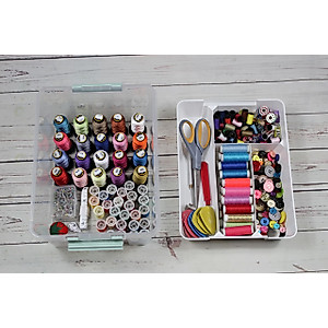 Baylee and Me Clear Plastic Storage Box with Removable Tray – Perfect for Organizing Arts and Craft Supplies, Sewing Notions, Small Toys, Bead, Art Supplies