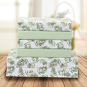 Elegant Comfort Ultra-Soft Double Brushed 6-Piece Microfiber Sheet Set Beautiful Tropical Patterns, and Vibrant Solid Colors, Luxury, All-Season Bed Sheet Set - Palm Leaves, Queen