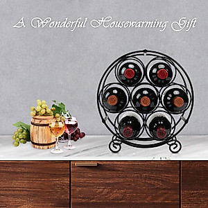 TreeLen Wine Racks Countertop, 7 Bottles Wine Organizer Stand, Metal Free Standing Wine Storage Holder, Water Bottle Holder Stand-Black