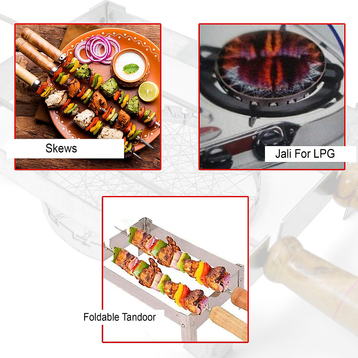 ANSHEZ Small Barbeque Grill Stand For Gas Stove | Gas Tandoor Grill For Home | Foldable Chhota Tandoor with 2 Skewers & 1 Jali |Free Standing | Gas powered