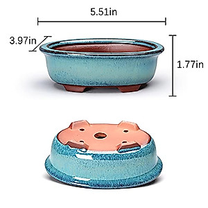 HUOMUSIR (3-Piece 7.2+5.5+4.5 Inch Water-Glazed Blue Bonsai Tree Flower Pots, Succulent Ceramic Flower Pots, Handmade