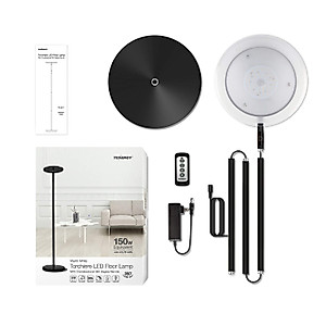 Tenergy Torchiere Dimmable LED Floor Lamp, Remote Controlled 30W (150W Equivalent) Standing Lamp, 90° Adjustable Top, Wall Switch Smart Outlet Compatible, Warm White Light