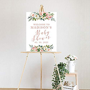 Andaz Press Custom Large Baby Shower Canvas Welcome Sign, Blush Pink Florals, 16 x 20 Inches, Guestbook Alternative, Personalized Sign Our Canvas, for Floral Baby Shower, Baby Sprinkle Theme