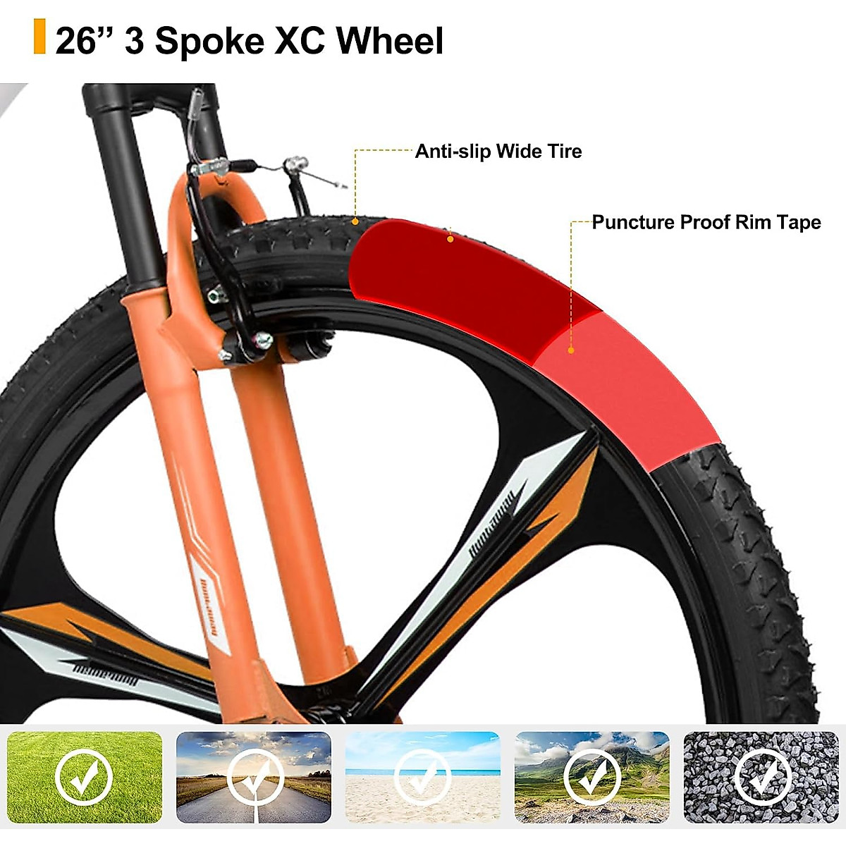 HH HILAND Hiland Humtaway 26'' Mountain Bike for Mens and Womens, 3/6 Spoke Wheel, 21 Speed and Shimano Rear Derailleur,Aluminum Frame with Front Suspension, Bicycle for Adult Black