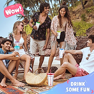 Meoky Confetti Color Changing Cups with Lids and Straws for Iced Coffee, Party, Pool - 6 Pack 24oz Reusable Plastic Tumblers for Kids and Adults