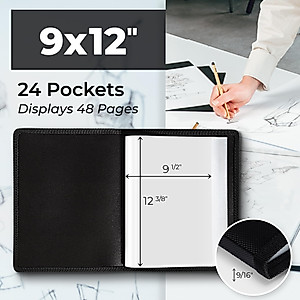 Dunwell Art Portfolio 9x12 Folder - (Black), Portfolio Folder for Artwork, Presentation Book with 9 x 12" Sheet Protectors, 24 Pockets Display 48 Pages, Binder for Kids Art, Drawing Binder