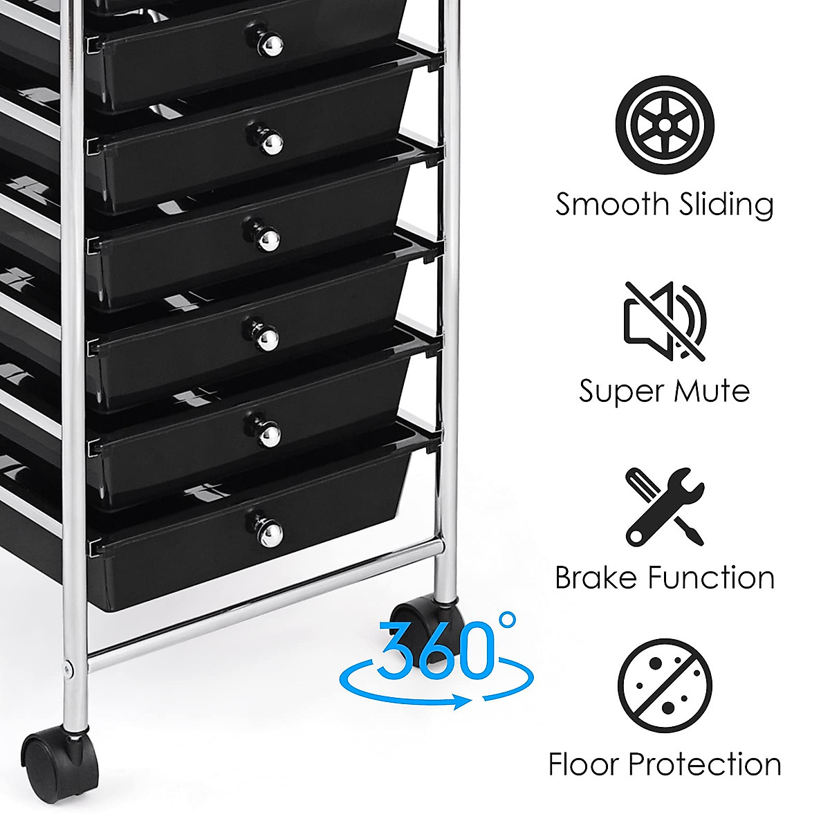 GOFLAME Rolling Drawer Cart with 10 Drawers, Utility Storage Organizer Cart with Wheels and Metal Frame, Art Cart for Office, School, Home, Black