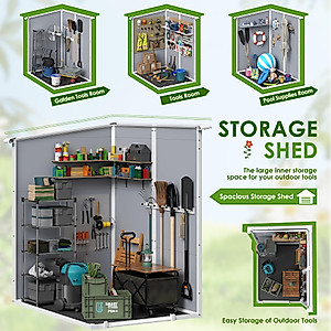 JUMMICO Outdoor Storage Shed, 5 x 4 FT Resin Shed with Floor and Lockable Door, Plastic Garden Tool Outside Sheds for Patio Backyard Lawn