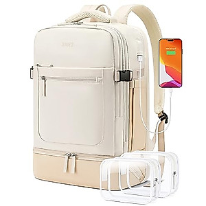 ZOMFELT Travel Backpack for Women, Flight Approved Carry on Backpack with Shoes Compartment & Wet Pocket, Water Resistant 17inch Laptop Bag with USB Charging Port for College Weekender Hiking Trip