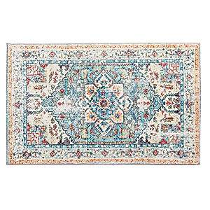 GEVES Cream Green Boho Area Rug Persian Oriental 2x3 Entryway Rugs for Bedroom Kitchen Bathroom Decor Doormat Washable Indoor Use Non-Slip Rubber Backing