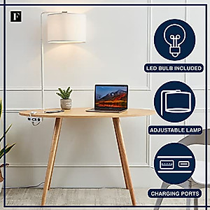 FENLO Future Oval - 45.5" Mid-Century Desk with Charging Station, Home Office Desk with USB, USB-C, and Power Outlet, Smart Work Table for Home Office, Round Table with USB Charging (Natural Wood)