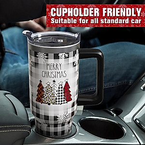 40 oz Christmas Tumblers with Handle and Straw, Christmas Tree Buffalo 40oz Stainless Steel Vacuum Insulated Travel Coffee Mug Cup Water Bottle, Christmas Decor Stuff Accessories Gifts for Women