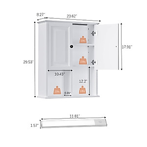 HAIOOU Bathroom Wall Cabinet with Motion Sensor LED Light, Wooden Medicine Cabinet Wall Mounted Cupboard, Over Toilet Storage Cabinet with Buffering Hinges and Adjustable Shelf - Modern White