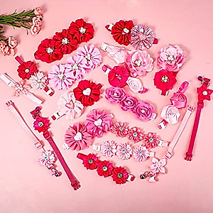 40 Pcs Girl Puppy Collars Pink Dog Collar Adjustable Collar Small Middle Dogs Cats Rose Red Pink Dog Accessories Embellishment Decor for Wedding Birthday Parties Grooming Pet Collar Accessories