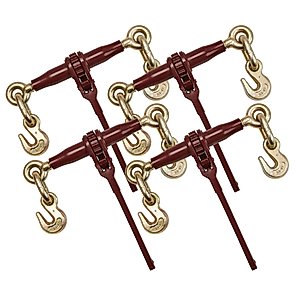 Mytee Products 4 Pack 3/8" - 1/2" Pro Heavy Duty Ratchet Load Chain Binder with with Grab Hooks - 12,000 Lbs Working Load Limit - Heavy Swaged Barrel Cold-Drawn Tubing for Increased Strength