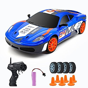 AGNEVE RC Drift Car 1:24 Scale RC Car with LED Lights Glow and Drifting Tires 2.4GHz Remote Control Car 4WD 14KM/h High-Speed RC Cars with 2 Rechargeable Batteries Boys Girls