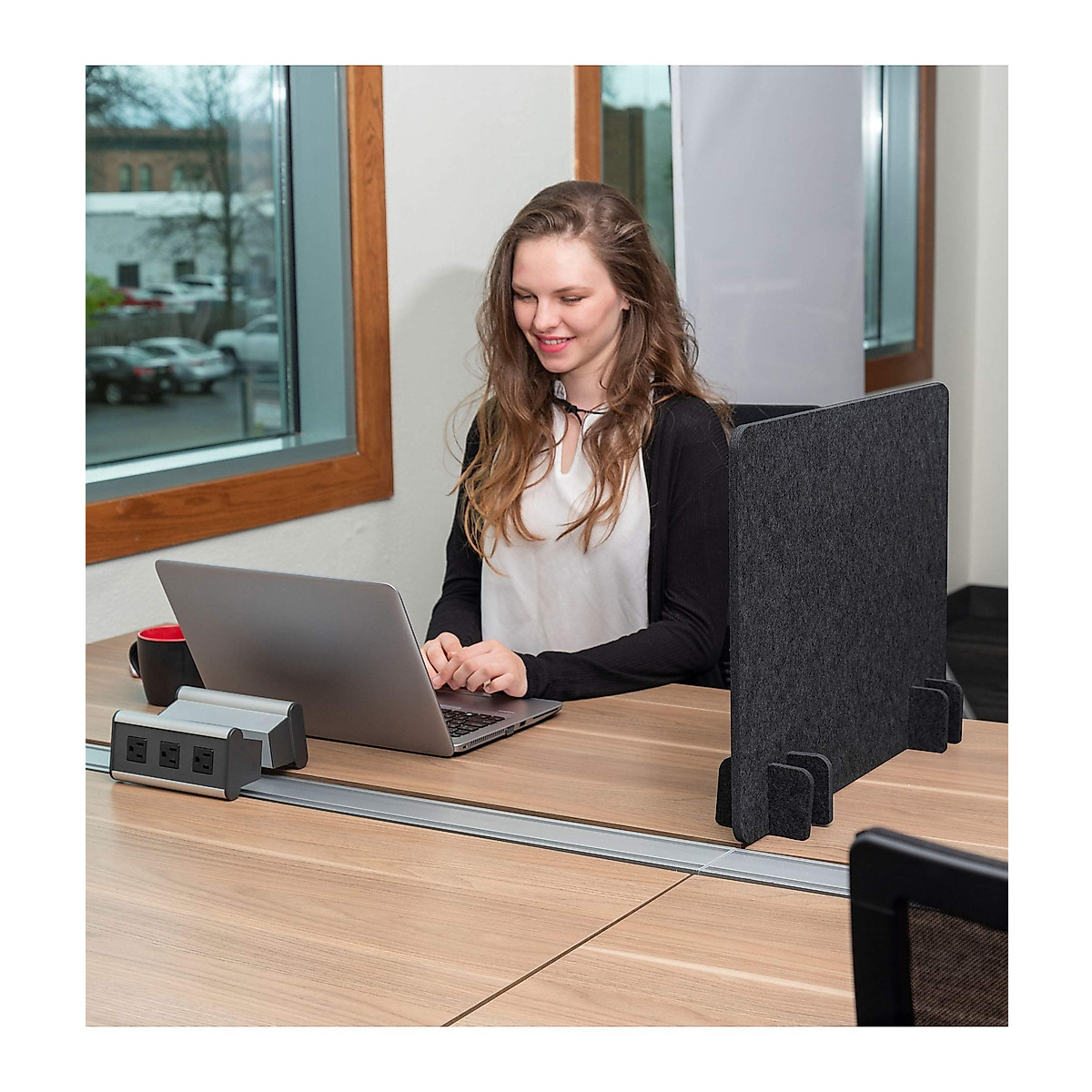 Stand Up Desk Store ReFocus Raw Noise and Distraction Reducing Freestanding Acoustic Desk Divider Mounted Privacy Panel (Anthracite Gray, 20.9" x 16", 4-Pack)