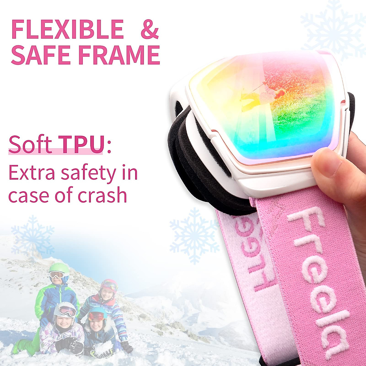 Freela Ski Goggles Snowboard Snow Skiing Snowboarding Equipment Winter Snow Sport Glasses Goggles Anti-fog UV Protection Mirror Clear Goggles for Toddler Kids Girl Boy Youth Snowmobile Snowboard Gear
