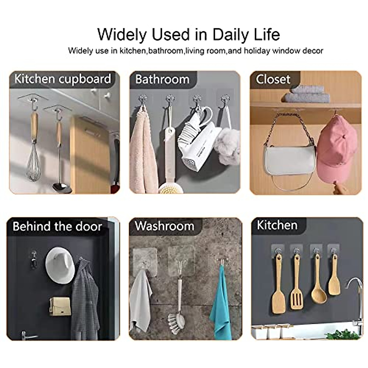 Wall Hooks for Hanging, Heavy Duty Adhesive Hooks, 20 Pack Removable Sticky Ceiling Hooks, Transparent Self Adhesive Shower Hooks,Water & Oil Proof Strong 22lb(Max) Door Coat Hooks