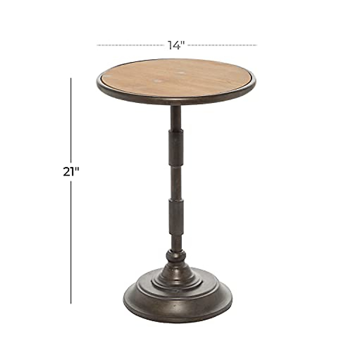 Deco 79 Metal Round Accent Table with Brown Wood Top, 14" x 14" x 21", Black, CONVENIENTLY SIZED