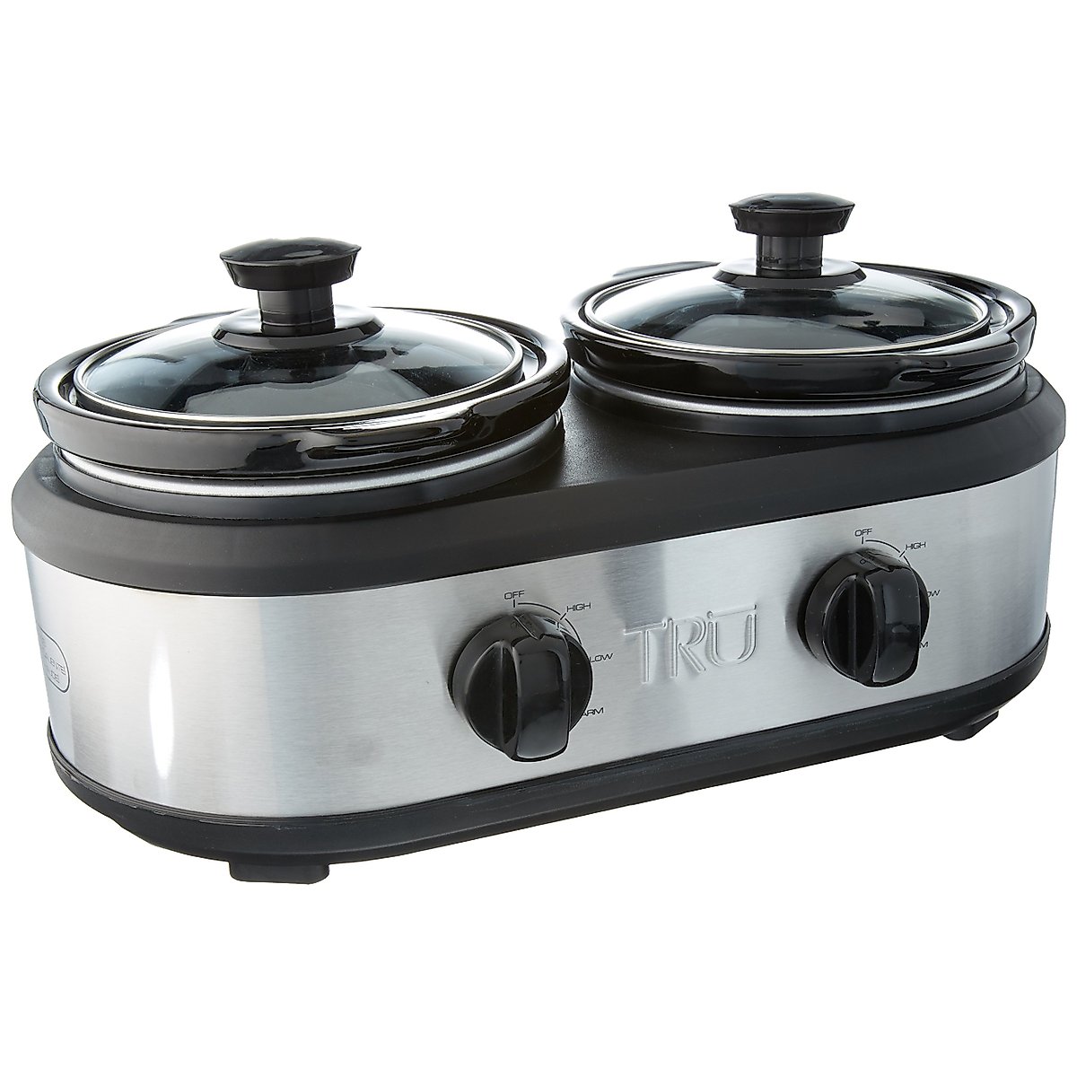 TRU Double Slow Cooker by Select Brands - Double Buffet Server for Parties, Holidays & Gatherings - Double Slow Cooker Buffet Server - 2 Inserts, Each 1 1/4 Quarts
