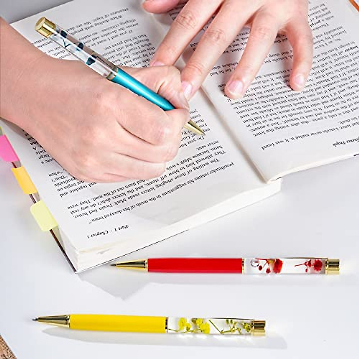 Miayon 10Pcs Liquid Floral Pens Rose Metal Ball Pen With 10pcs Extra Refills Blue Ink Colorful Ballpoint Pens Refillable Ball Pen Office Supplies for School Office Home Christmas New Years Gift Pens