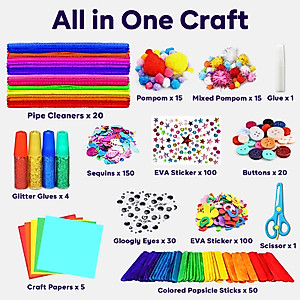 FUNZBO Arts and Crafts Supplies for Kids - Craft Art Supply Kit for Toddlers Age 4 5 6 7 8 9 - All in One D.I.Y. Crafting School Kindergarten Homeschool Supplies Arts Set Crafts for Kids